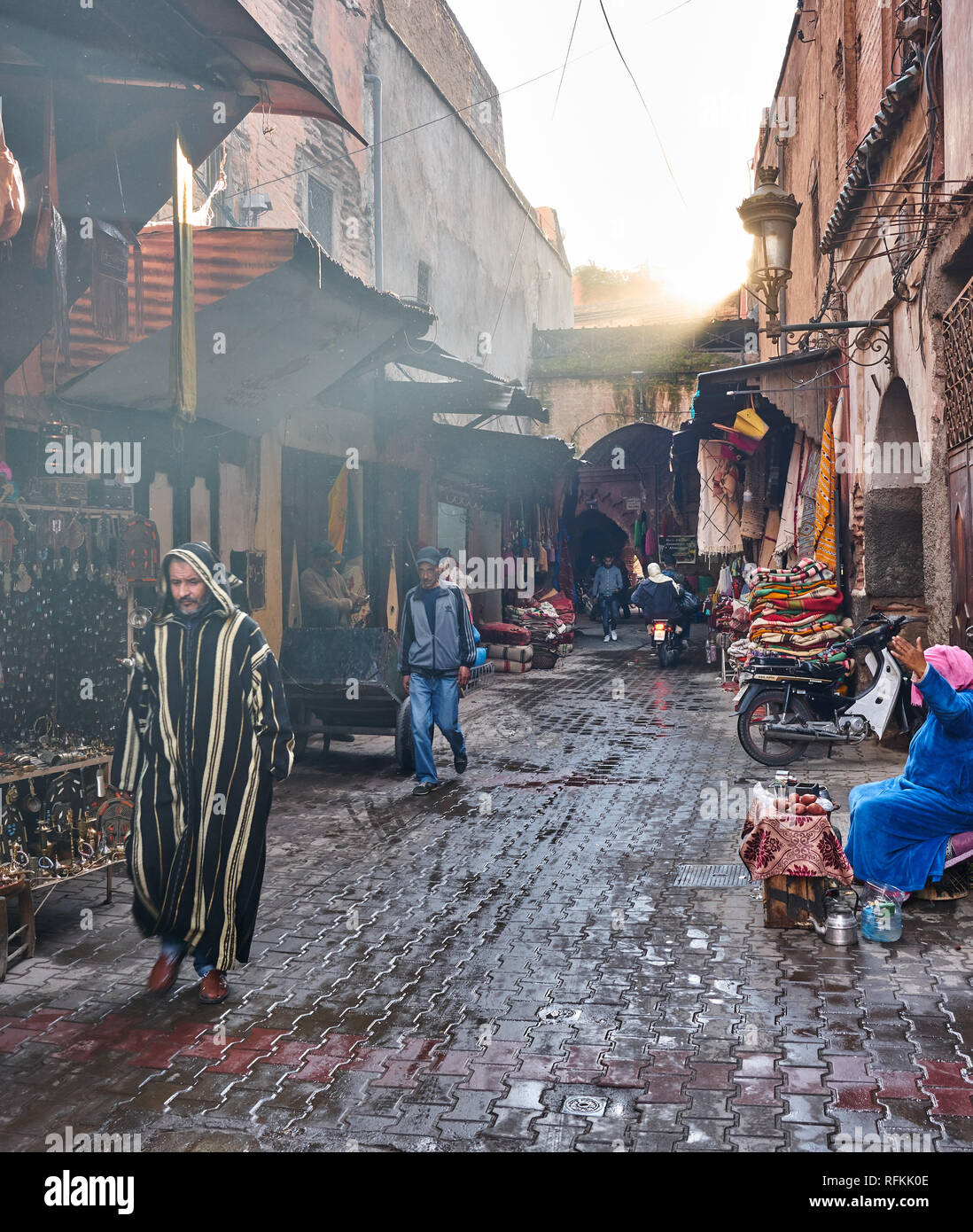 Scene of a traditional souk - bazaar - street of Marrakesh and Moroccan ...