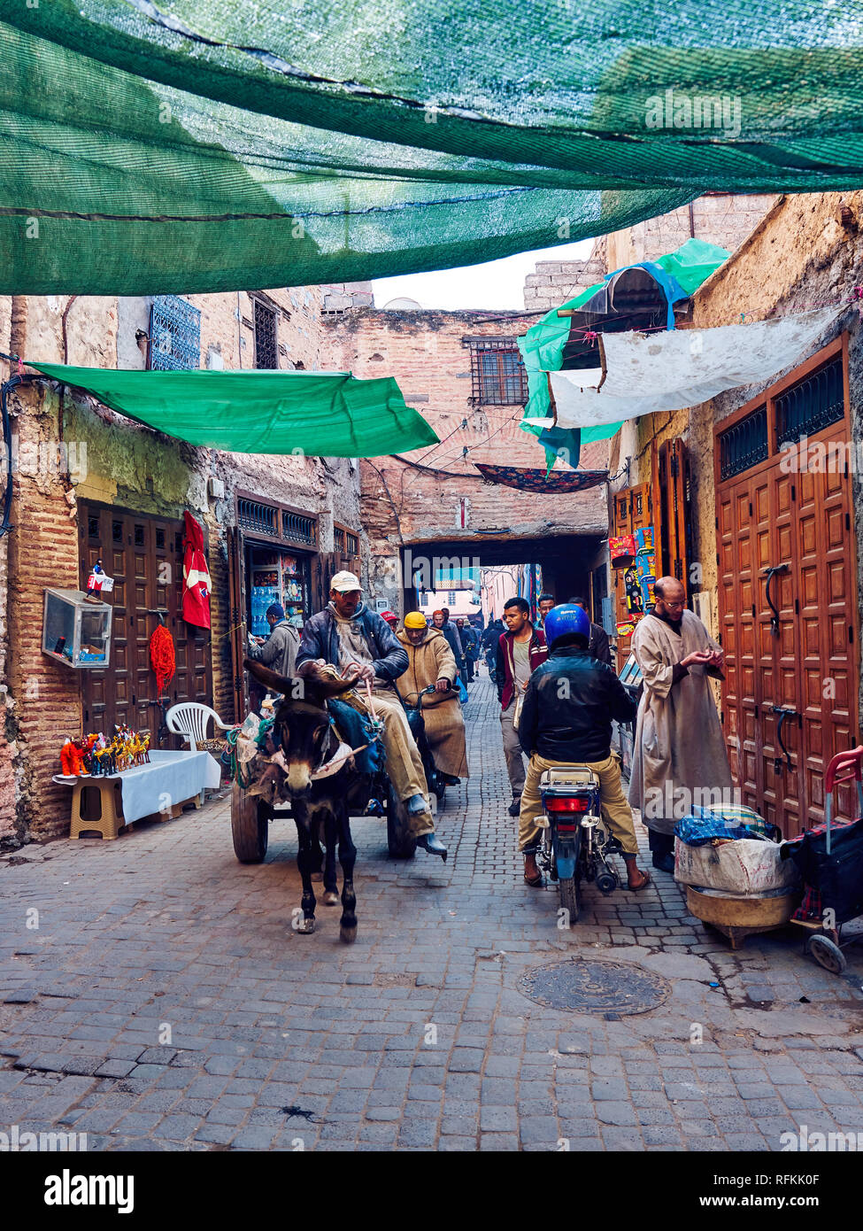 Scene of a traditional souk - bazaar - street of Marrakesh and Moroccan ...