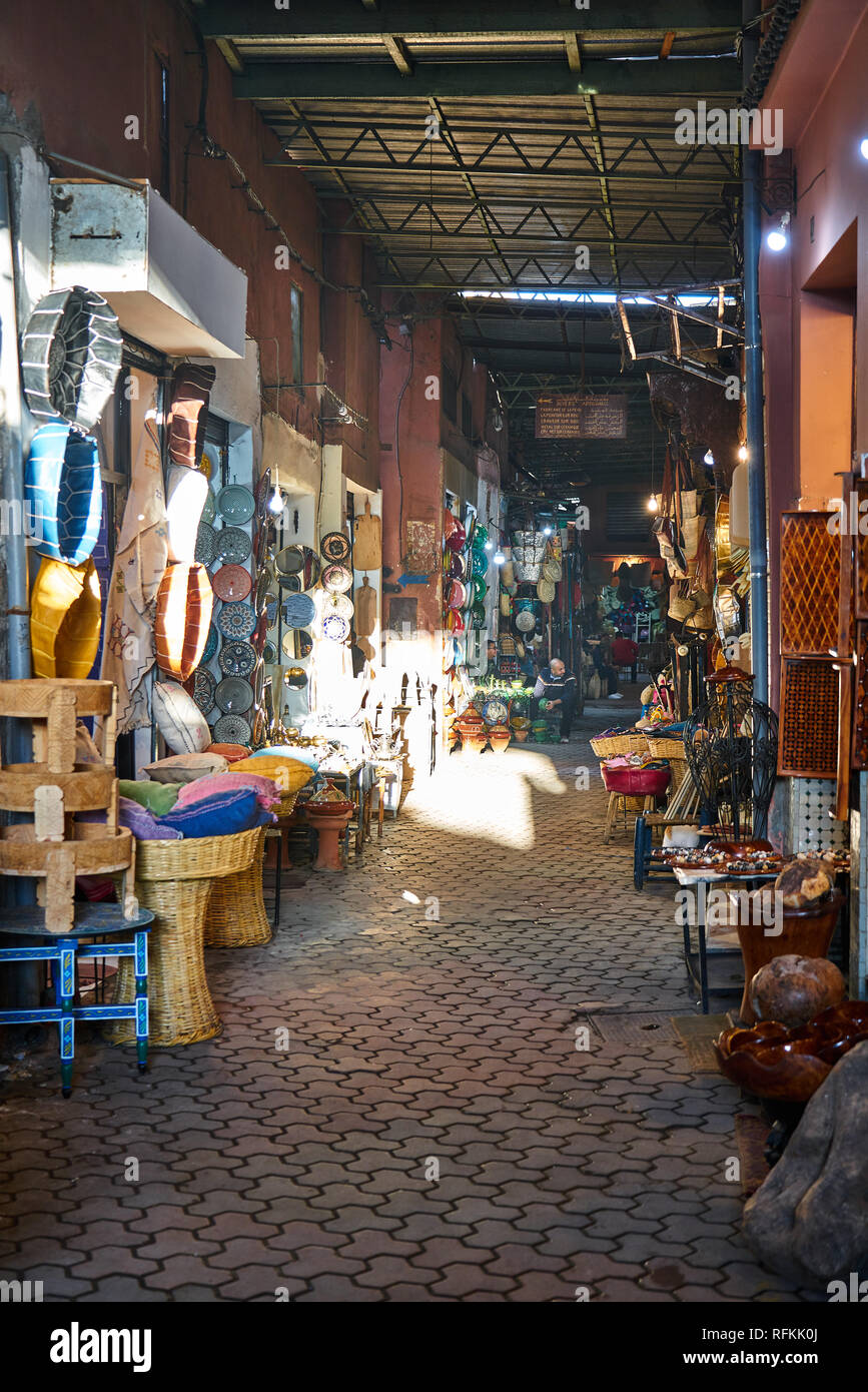 Scene of a traditional souk - bazaar - street of Marrakesh and Moroccan ...