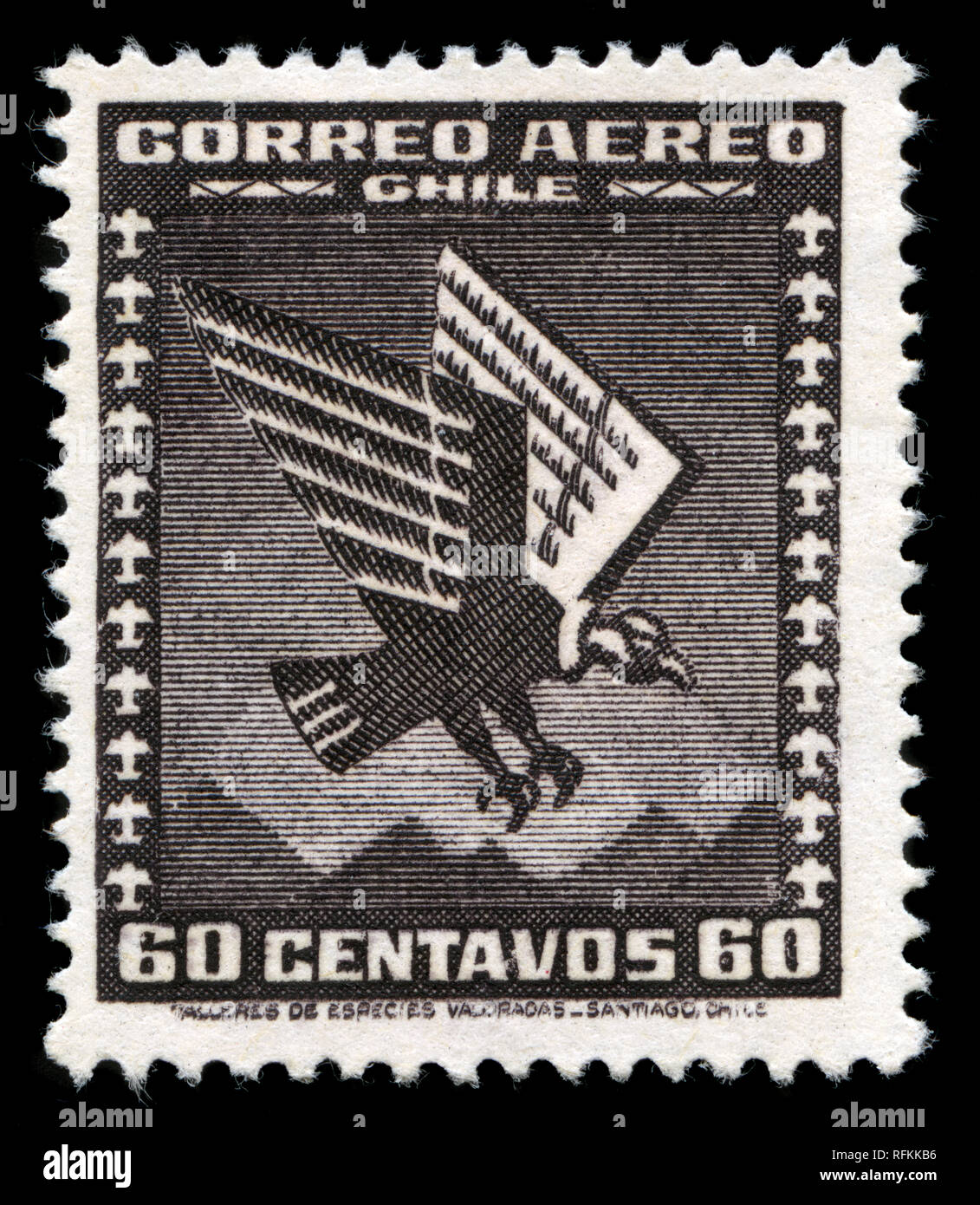 Postage stamp from Chile in the Air Mail Type 1934 series issued in ...