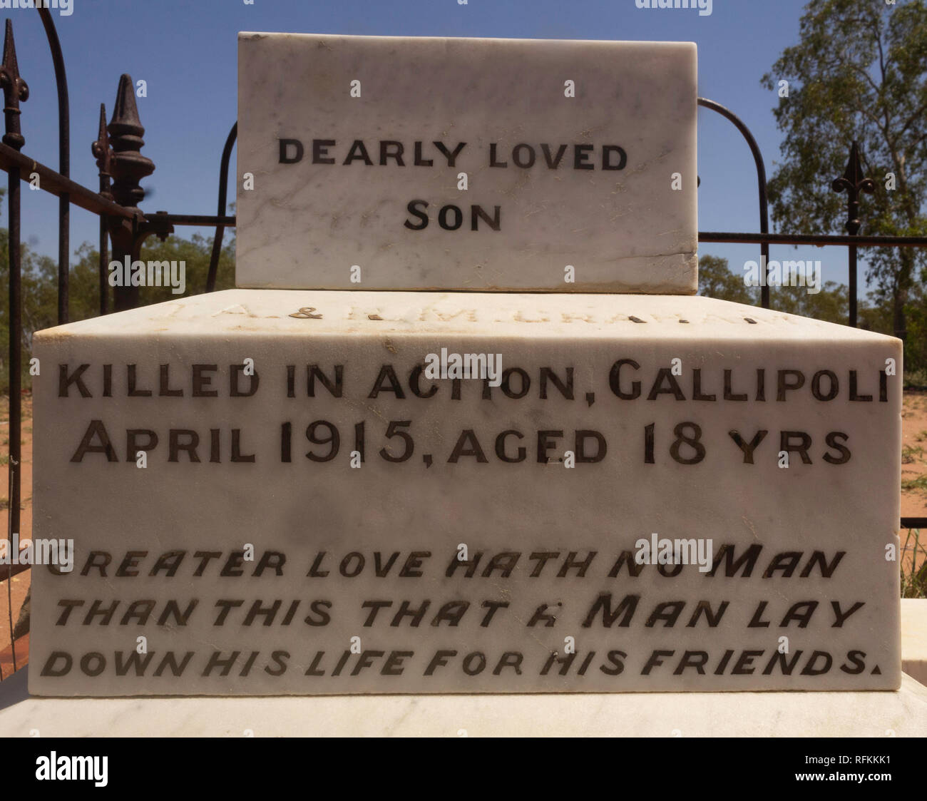 A headstone in an Australian country grave commemorates an 18-year-old ...