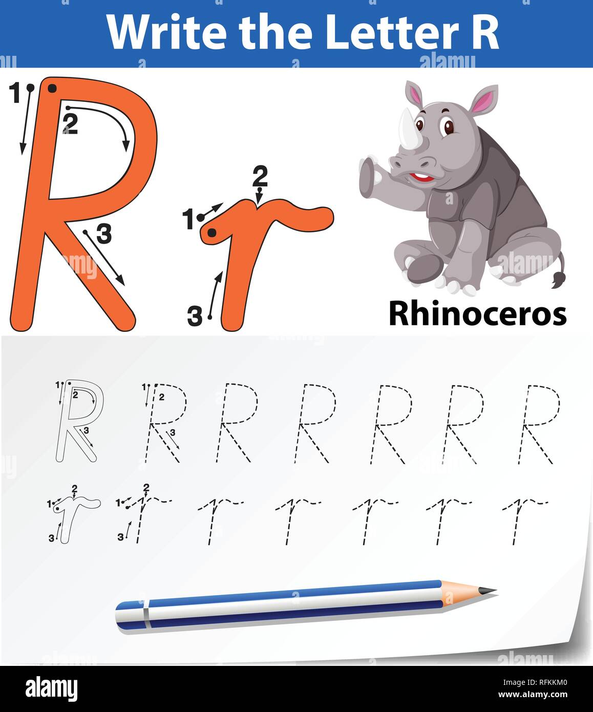 Letter R tracing alphabet worksheets illustration Stock Vector Image ...