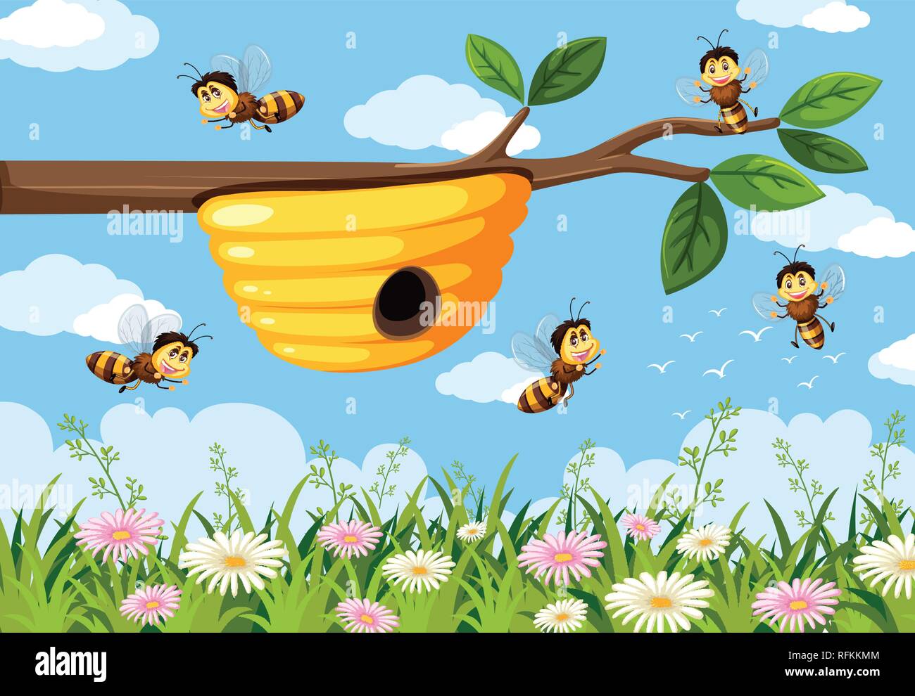 Bee in the nature background illustration Stock Vector Image & Art - Alamy