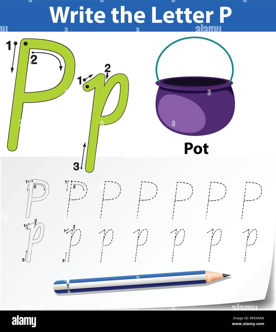 Letter P tracing alphabet worksheets illustration Stock Vector Image ...