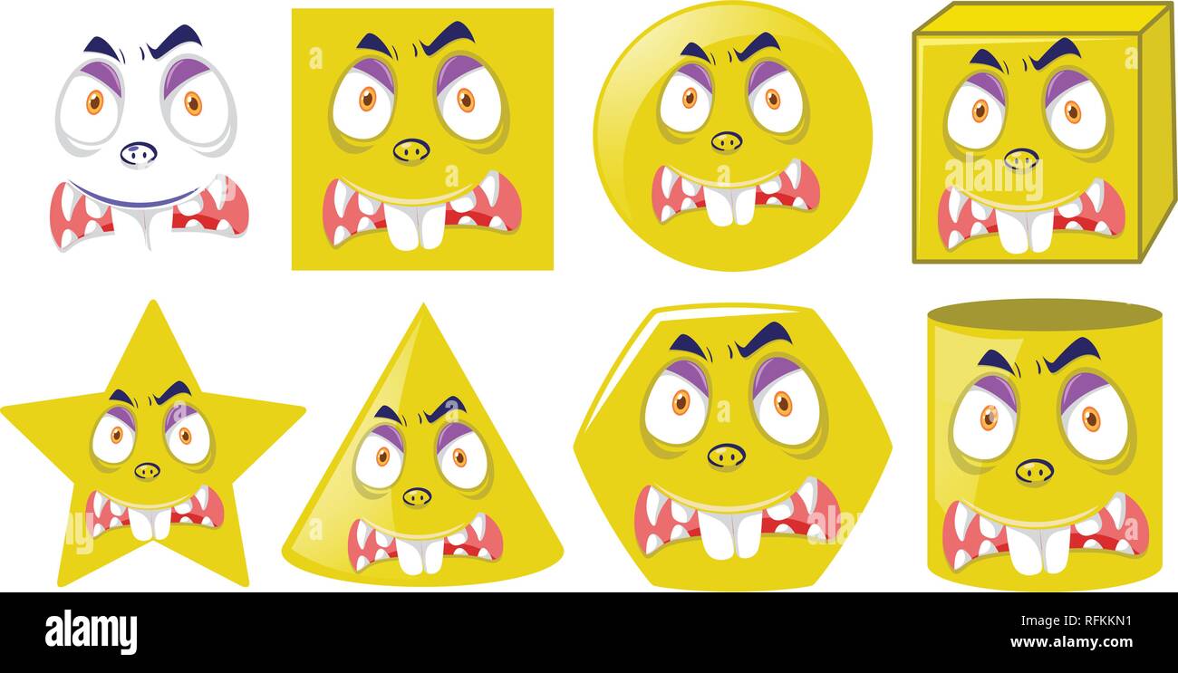 Set of monster face different shape illustration Stock Vector Image ...