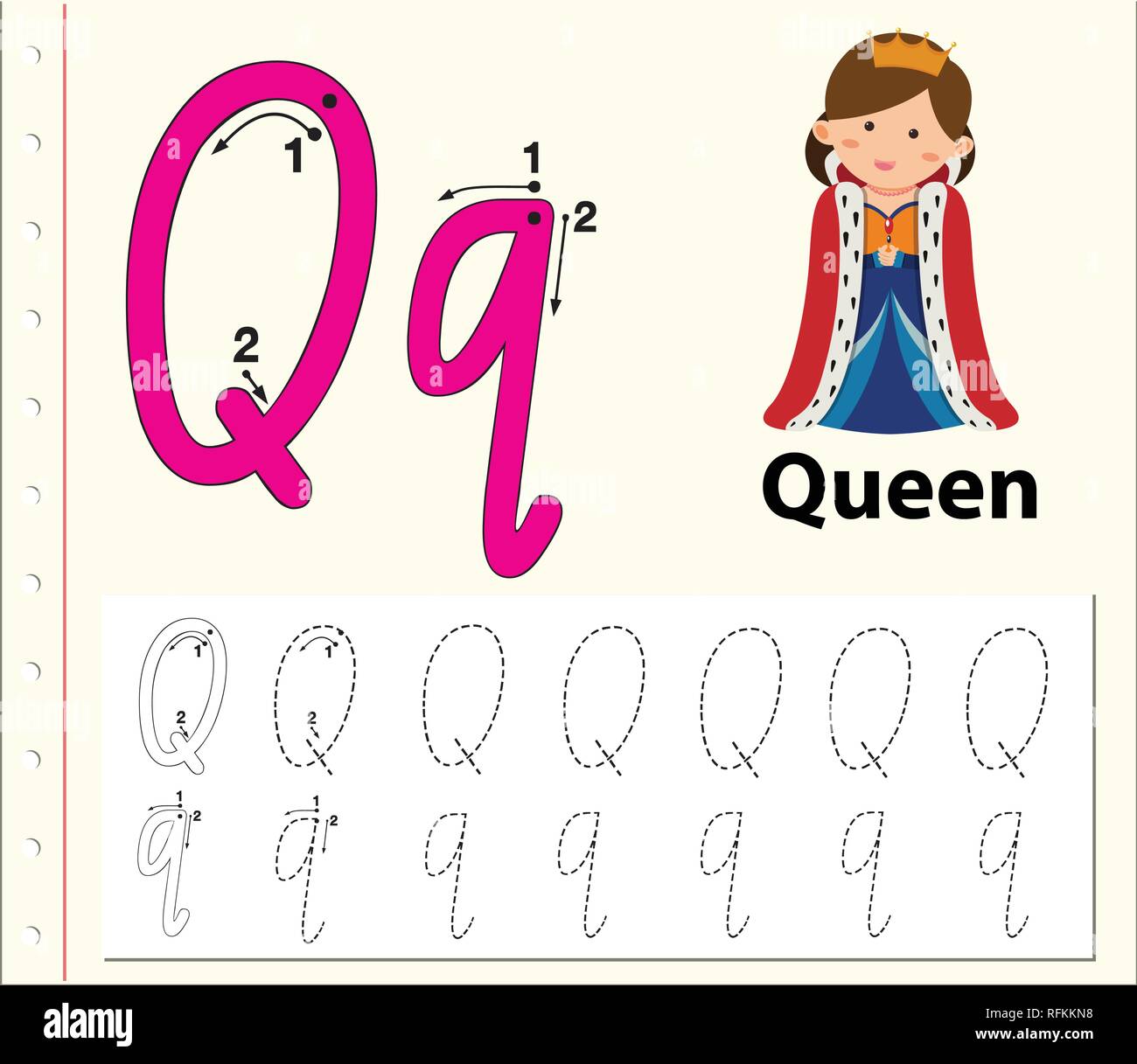 Letter Q tracing alphabet worksheets illustration Stock Vector Image ...