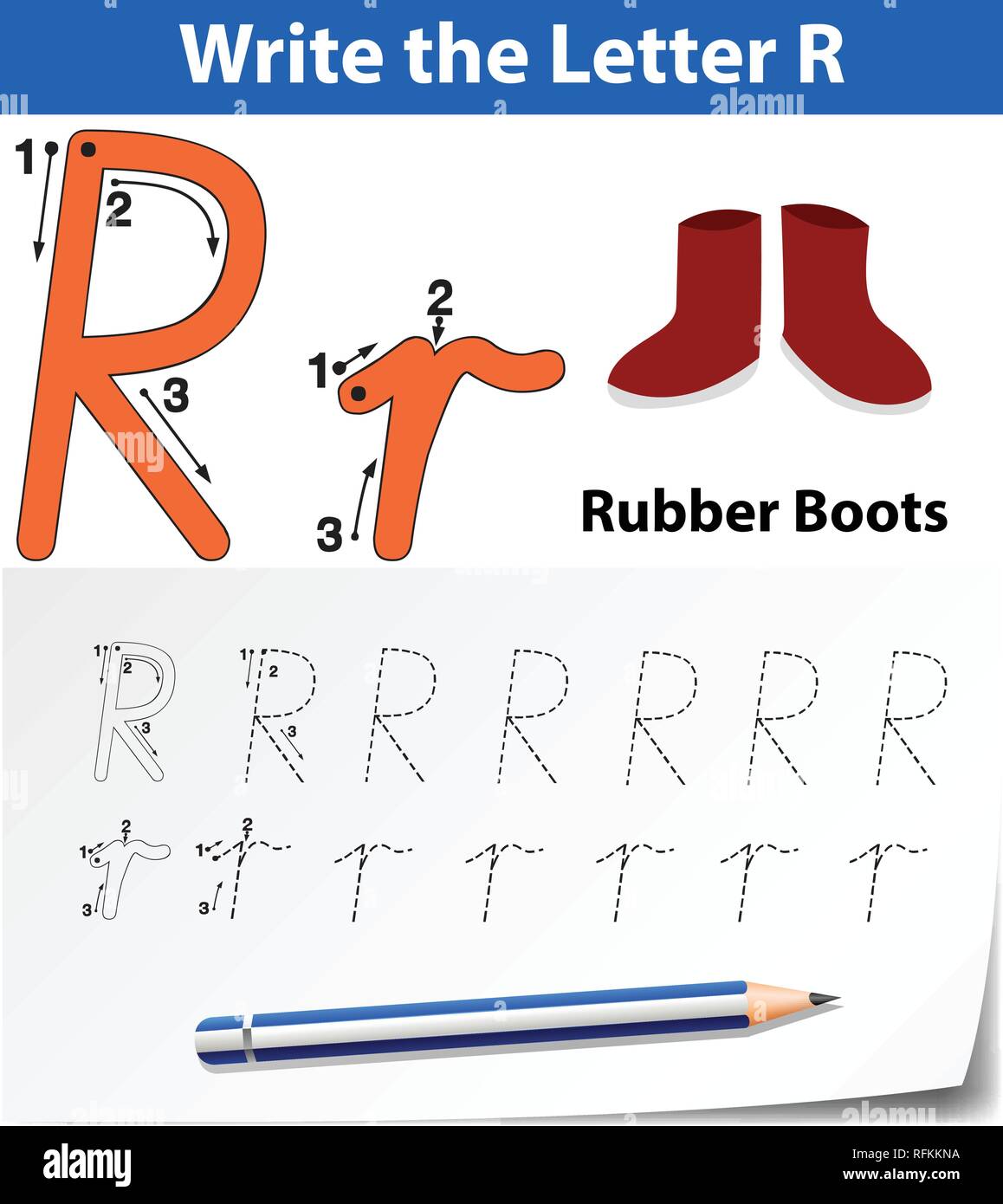 Letter R tracing alphabet worksheets illustration Stock Vector Image ...