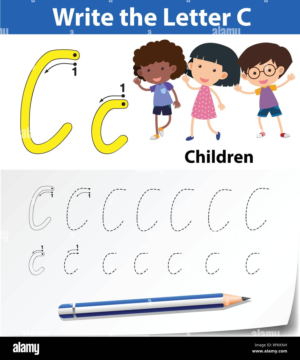 Letter C tracing alphabet worksheets illustration Stock Vector Image ...