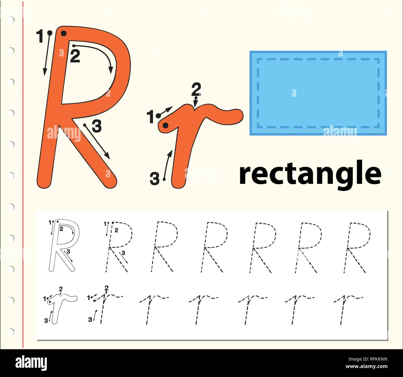 Letter R tracing alphabet worksheets illustration Stock Vector Image ...