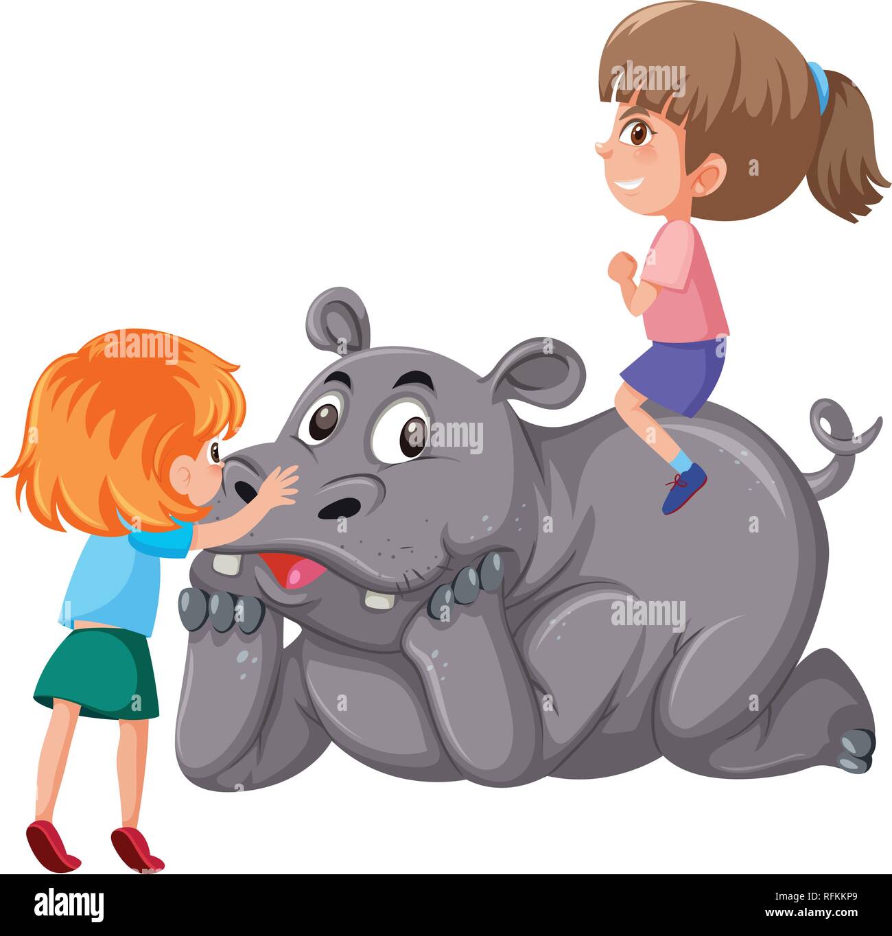Two children riding rhinoceros illustration Stock Vector Image & Art ...