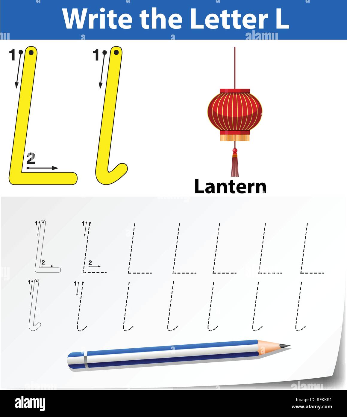 Letter L tracing alphabet worksheets illustration Stock Vector Image ...