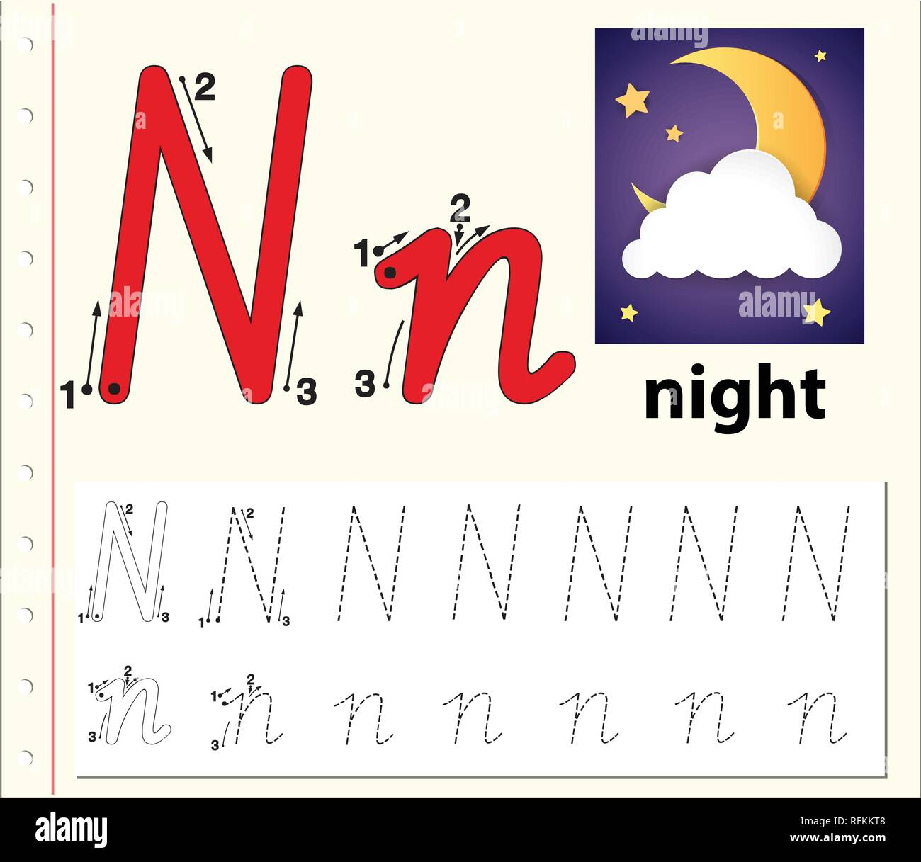 Letter N tracing alphabet worksheets illustration Stock Vector Image ...