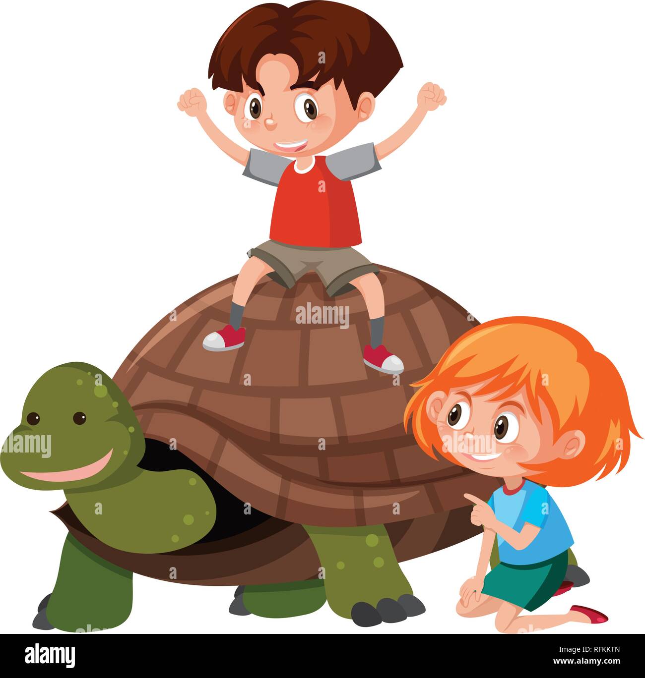 Children riding a turtle illustration Stock Vector Image & Art - Alamy