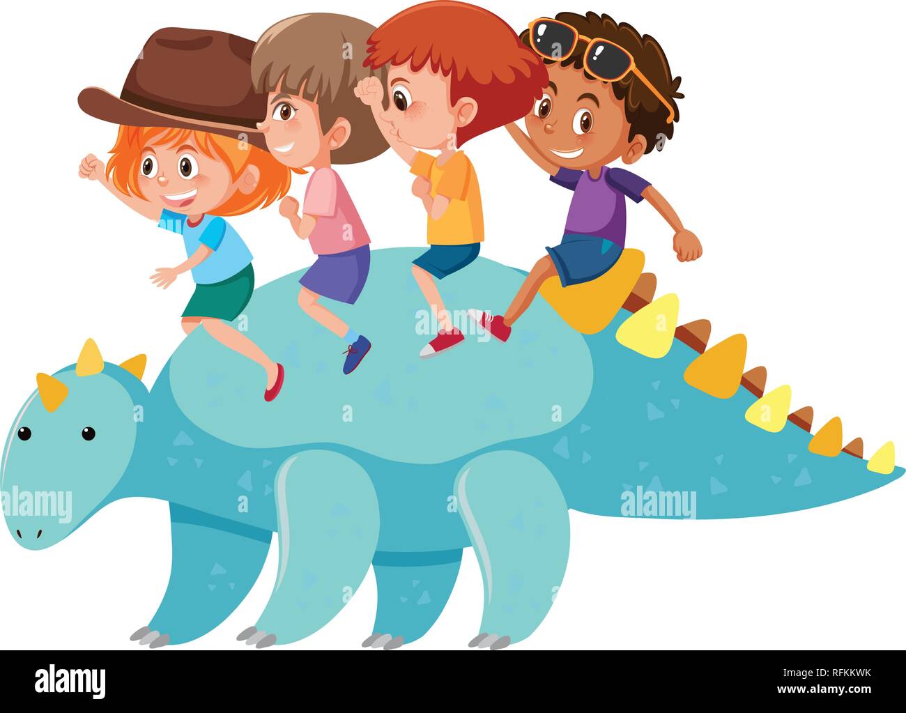 Children riding a dinosaur illustration Stock Vector Image & Art - Alamy