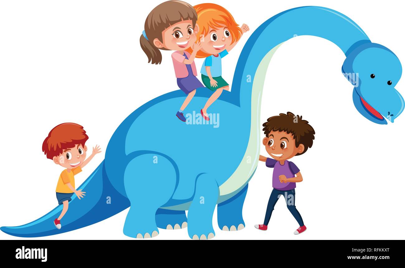 Children riding on dinosaur illustration Stock Vector Image & Art - Alamy