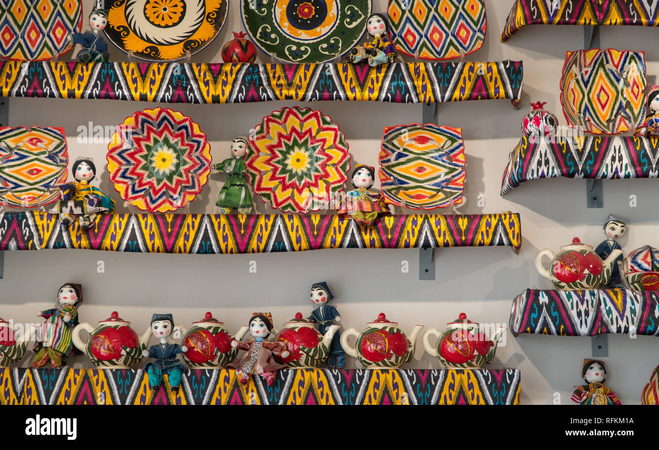 dolls and dishes in traditional Oriental ornaments. national uzbek ...
