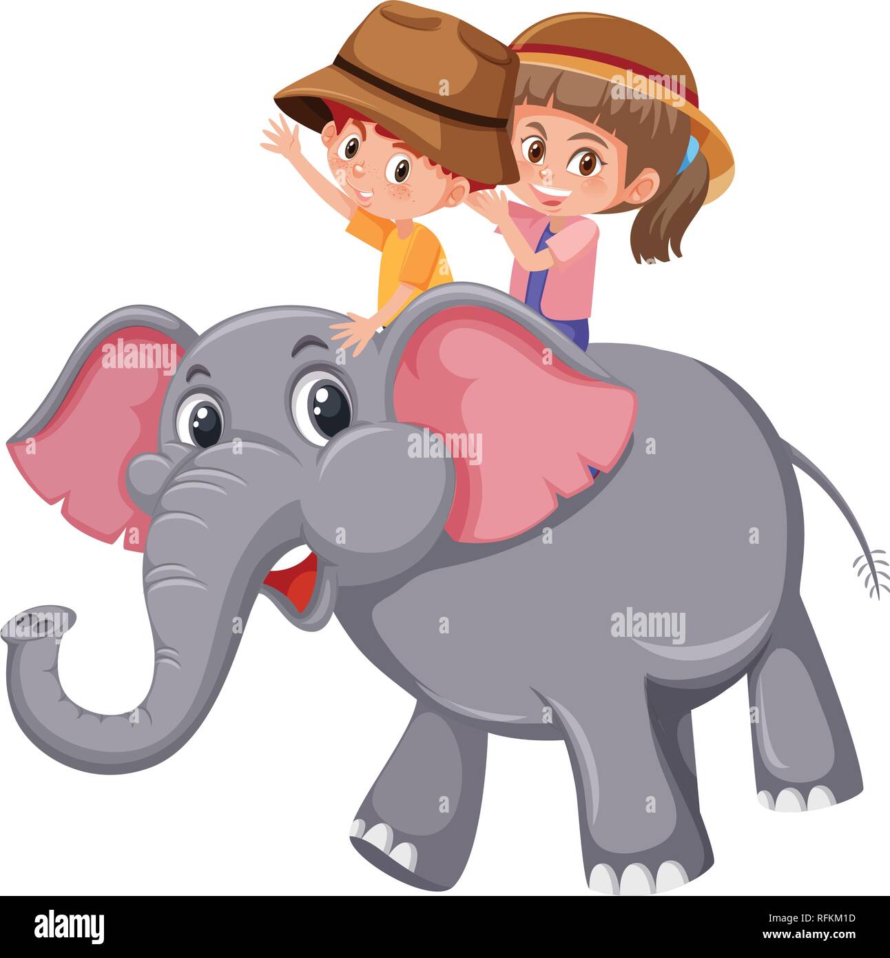 Children riding elephant on white background illustration Stock Vector ...