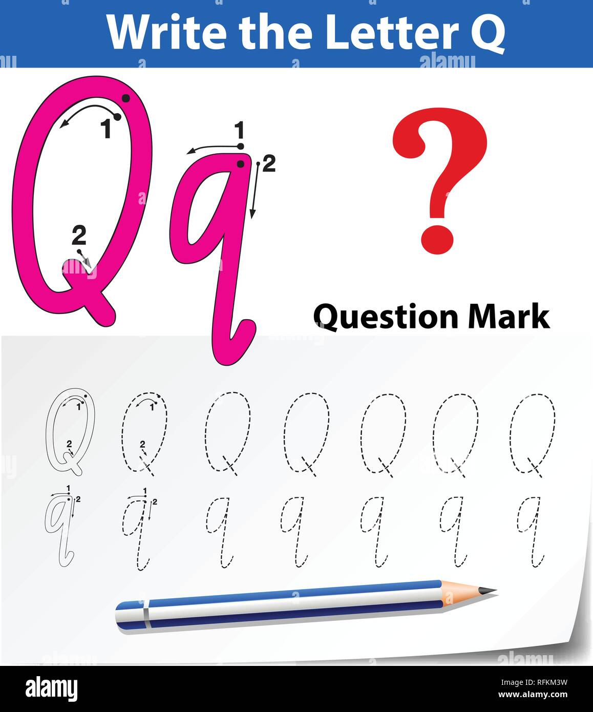 Letter Q tracing alphabet worksheets illustration Stock Vector Image ...