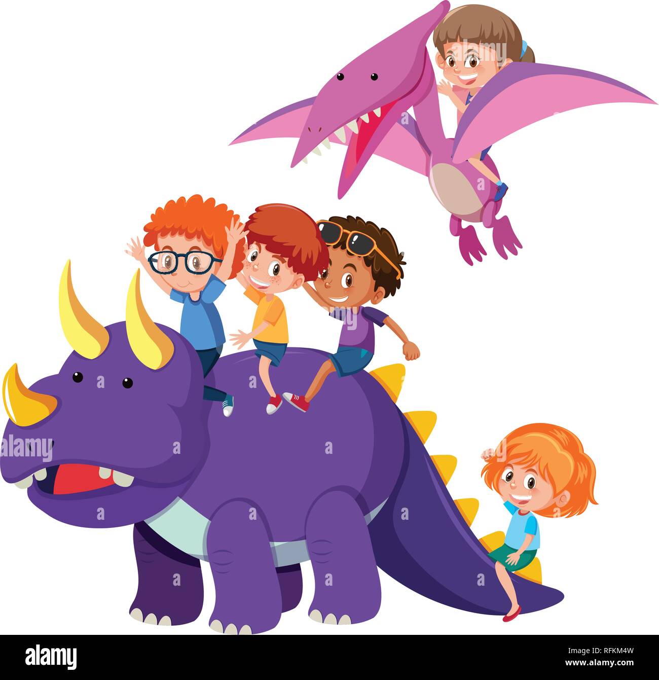 Children with dinosaur on white background illustration Stock Vector ...