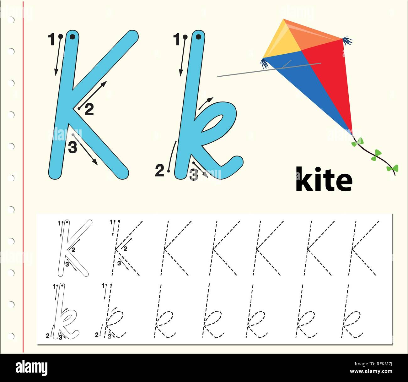 Letter K tracing alphabet worksheets illustration Stock Vector Image ...