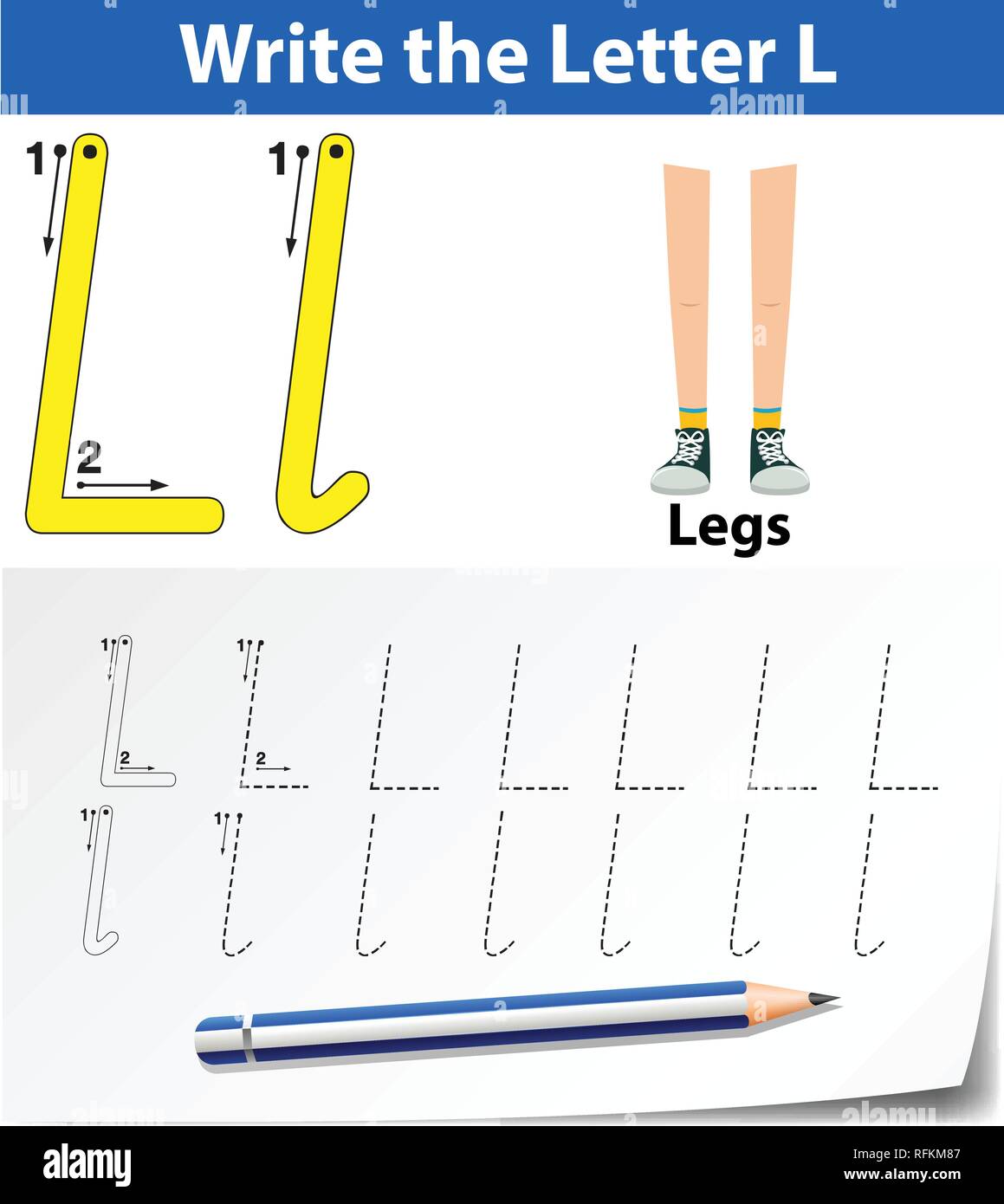Letter L tracing alphabet worksheets illustration Stock Vector Image ...