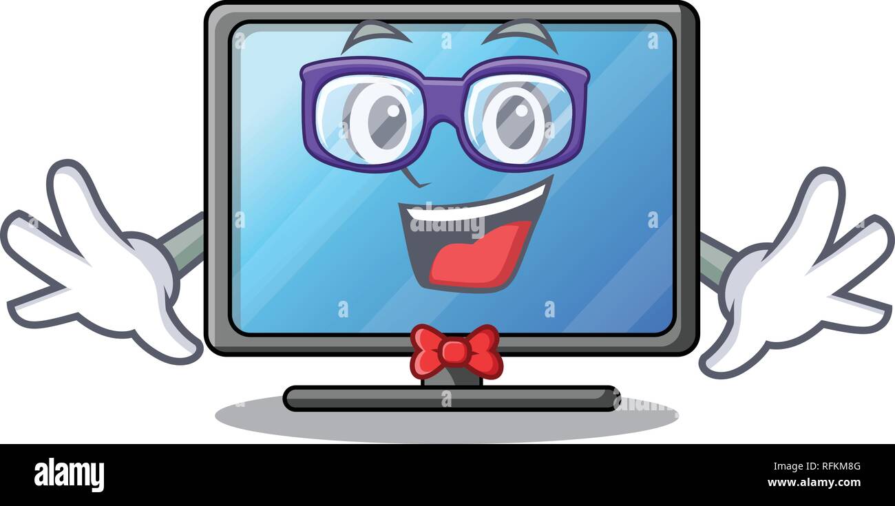 Geek lcd tv above wooden cartoon table vector illustration Stock Vector ...