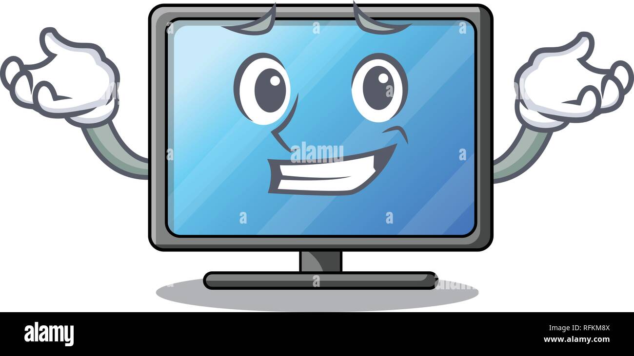 Grinning lcd tv above wooden cartoon table vector illustration Stock ...