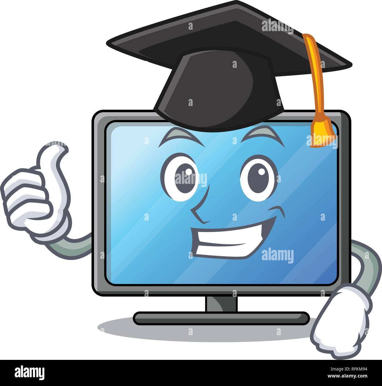 Graduation lcd tv above wooden cartoon table vector illustration Stock ...