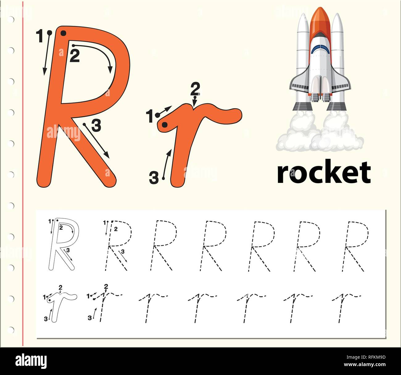 Letter R tracing alphabet worksheets illustration Stock Vector Image ...