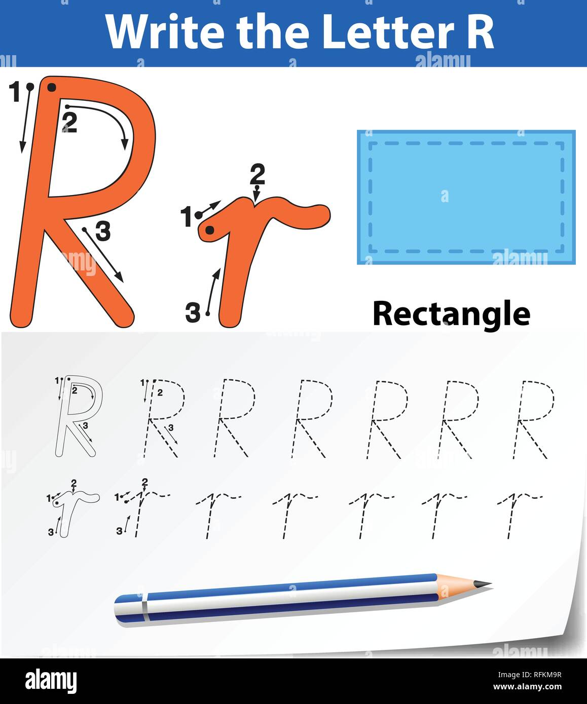 Letter R tracing alphabet worksheets illustration Stock Vector Image ...