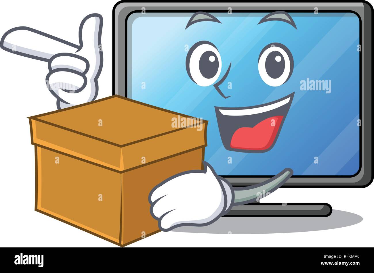 With box lcd tv above wooden cartoon table vector illustration Stock ...