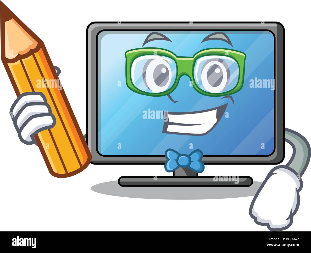 Student lcd tv above wooden cartoon table vector illustration Stock ...