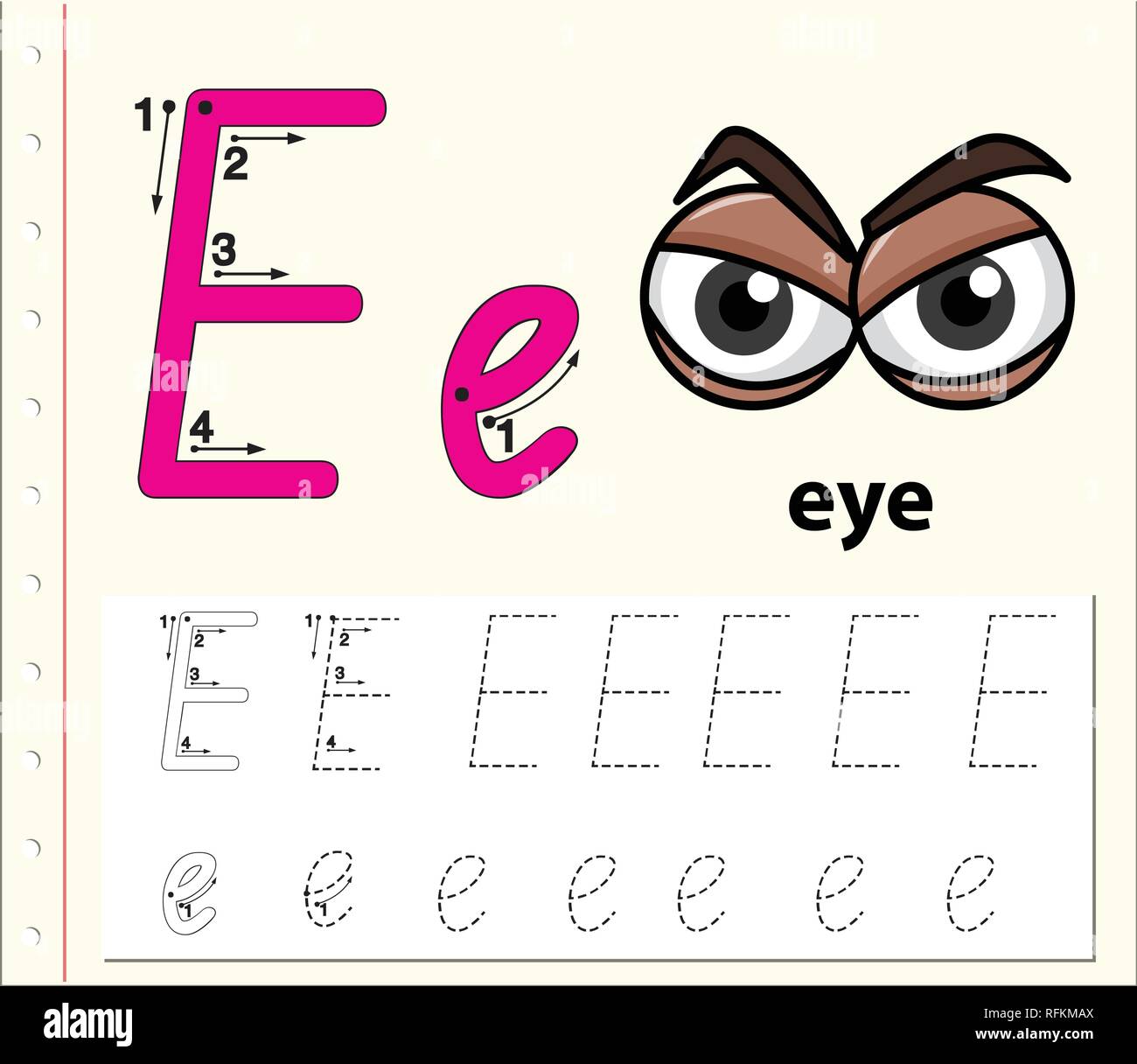 Letter E tracing alphabet worksheets illustration Stock Vector Image ...