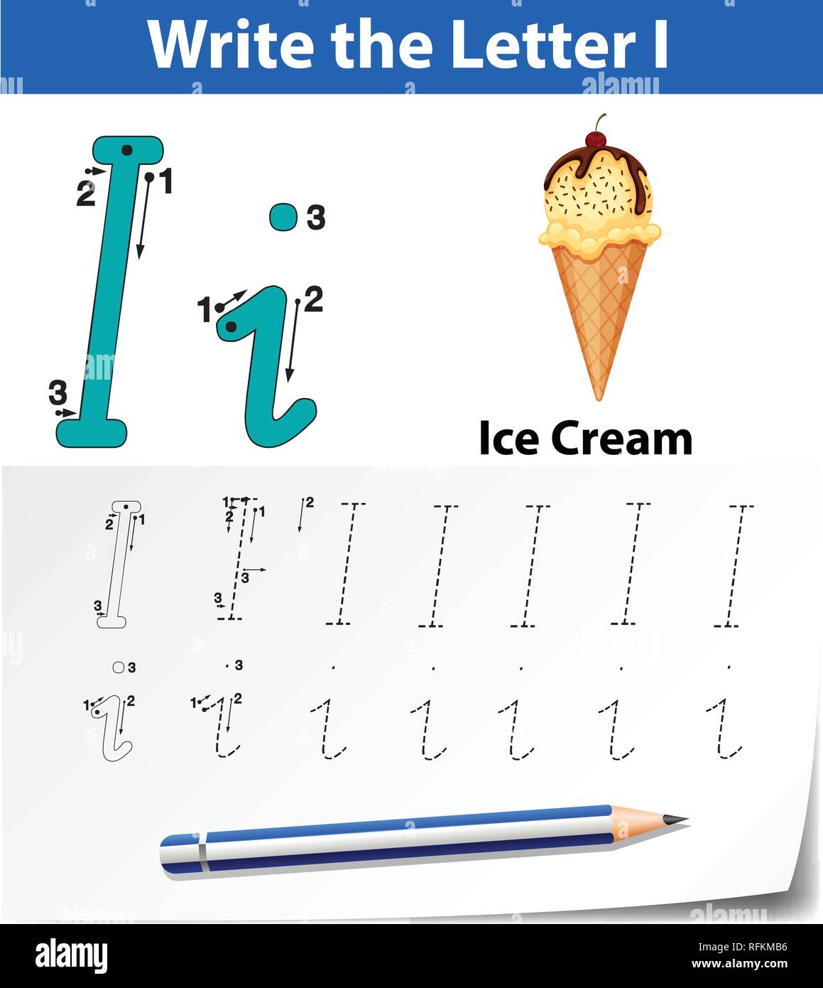 Letter I tracing alphabet worksheets illustration Stock Vector Image ...