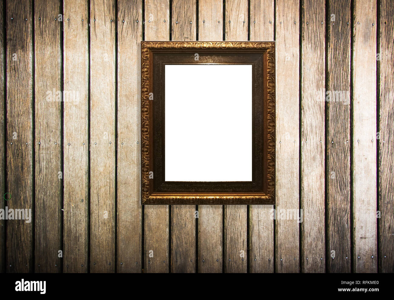 wooden picture frame on old wood background Stock Photo - Alamy