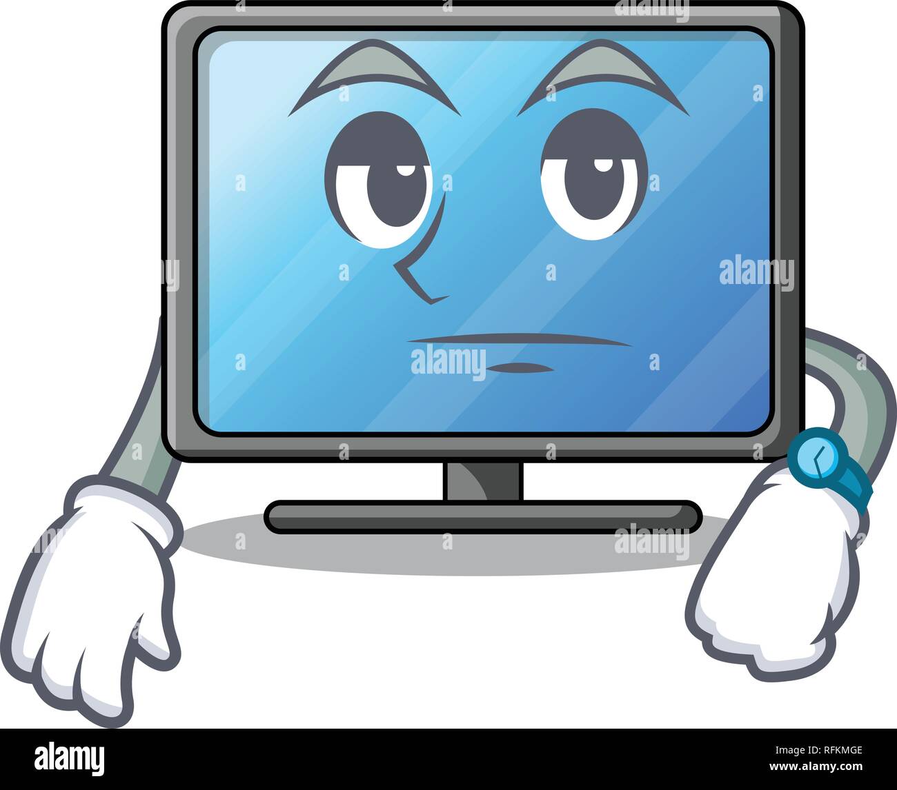 Waiting lcd tv isolated with the character vector illustration Stock ...