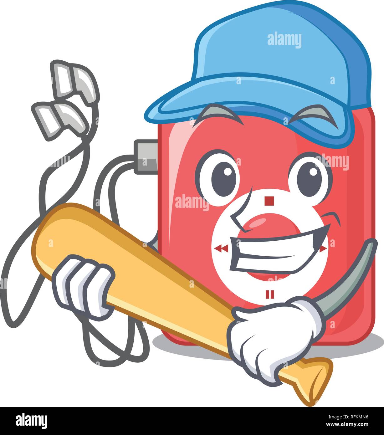 Playing baseball mp3 player in the cartoon shape vector illustration ...