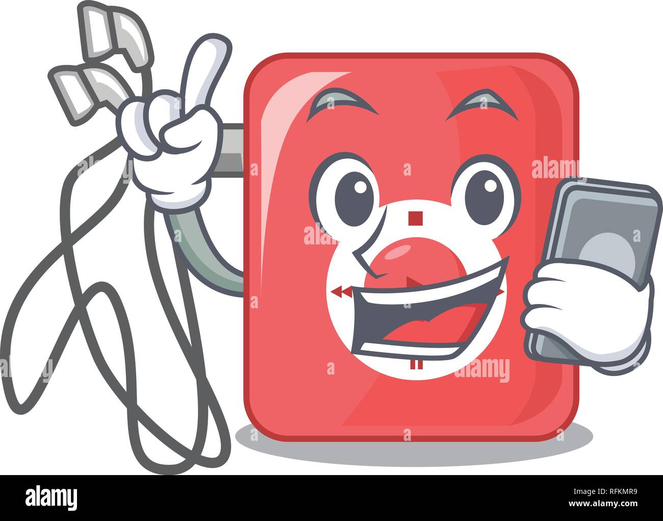 With phone mp3 player in the cartoon shape vector illustration Stock ...