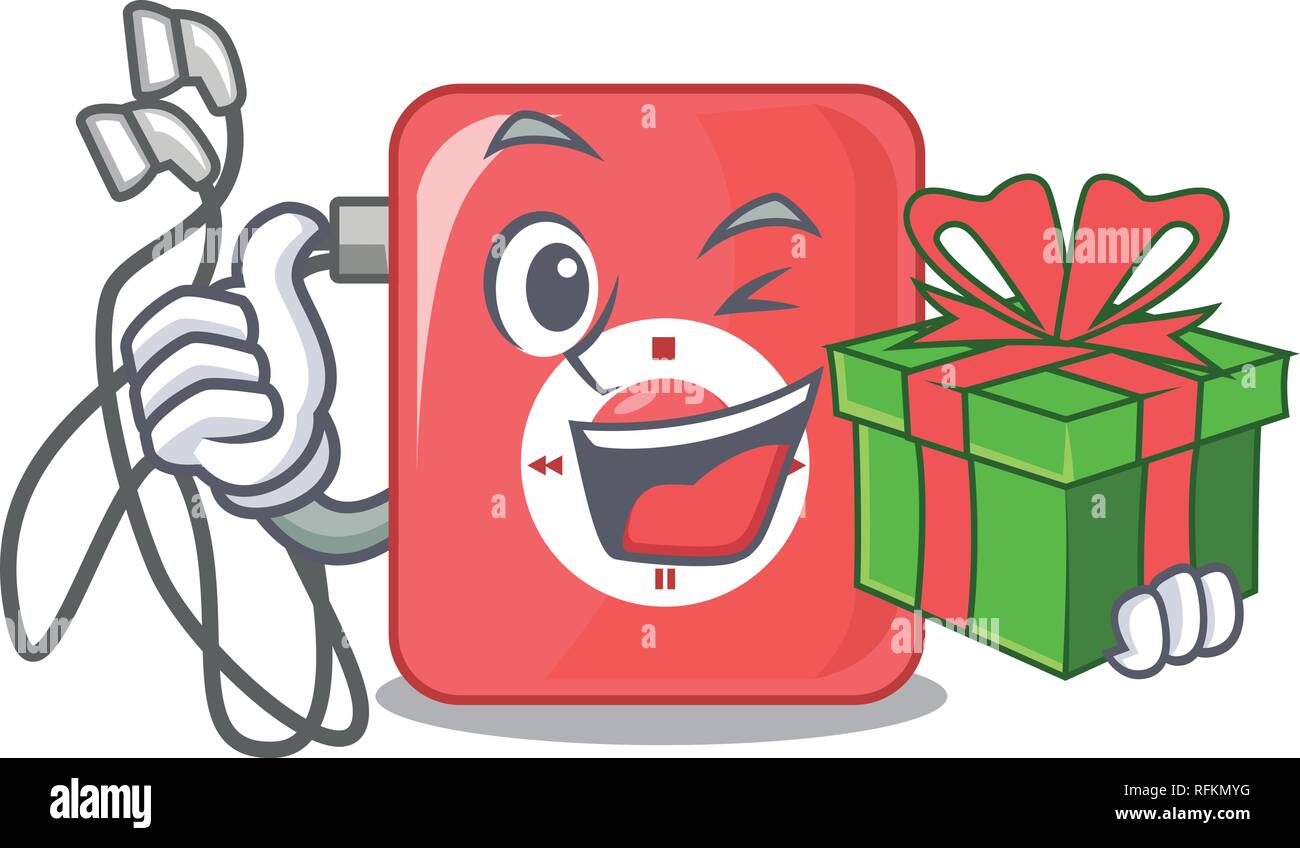 With gift mp3 player in a funny cartoon vector illustartion Stock ...