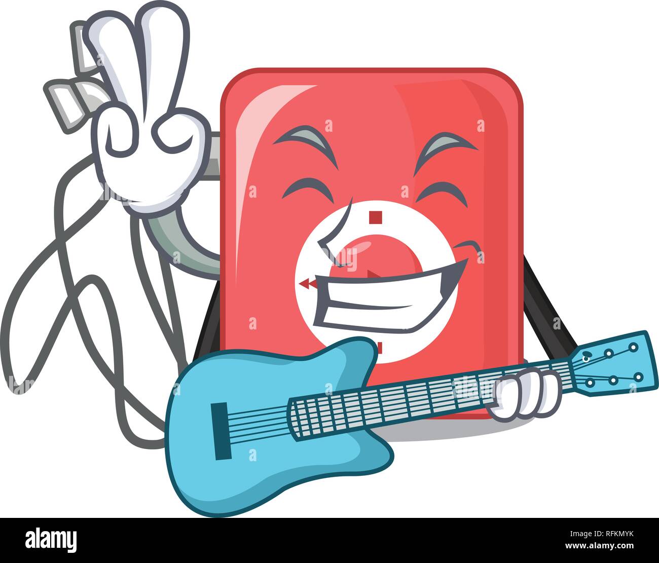With guitar mp3 player in a funny cartoon vector illustartion Stock ...