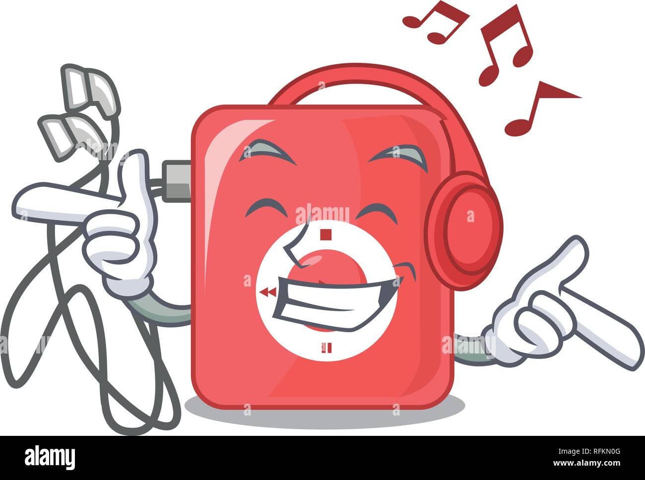 Listening music mp3 player in a funny cartoon vector illustartion Stock ...