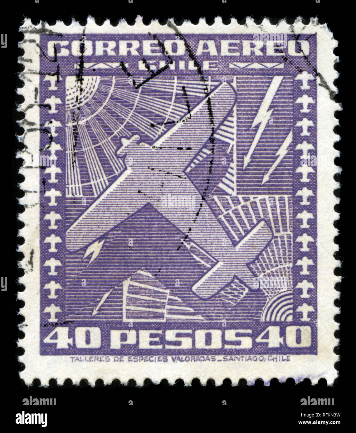 Postage stamp from Chile in the Air Mail Type 1934 series issued in ...