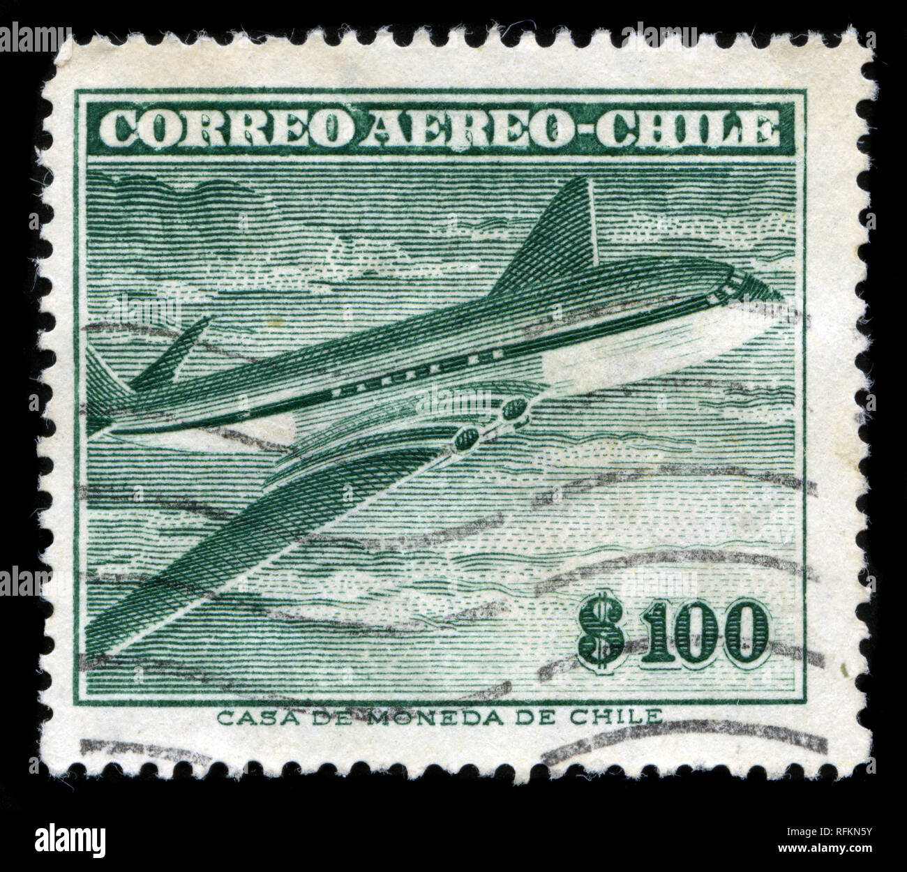 Postage stamp from Chile in the Airplanes series issued in 1955 Stock ...
