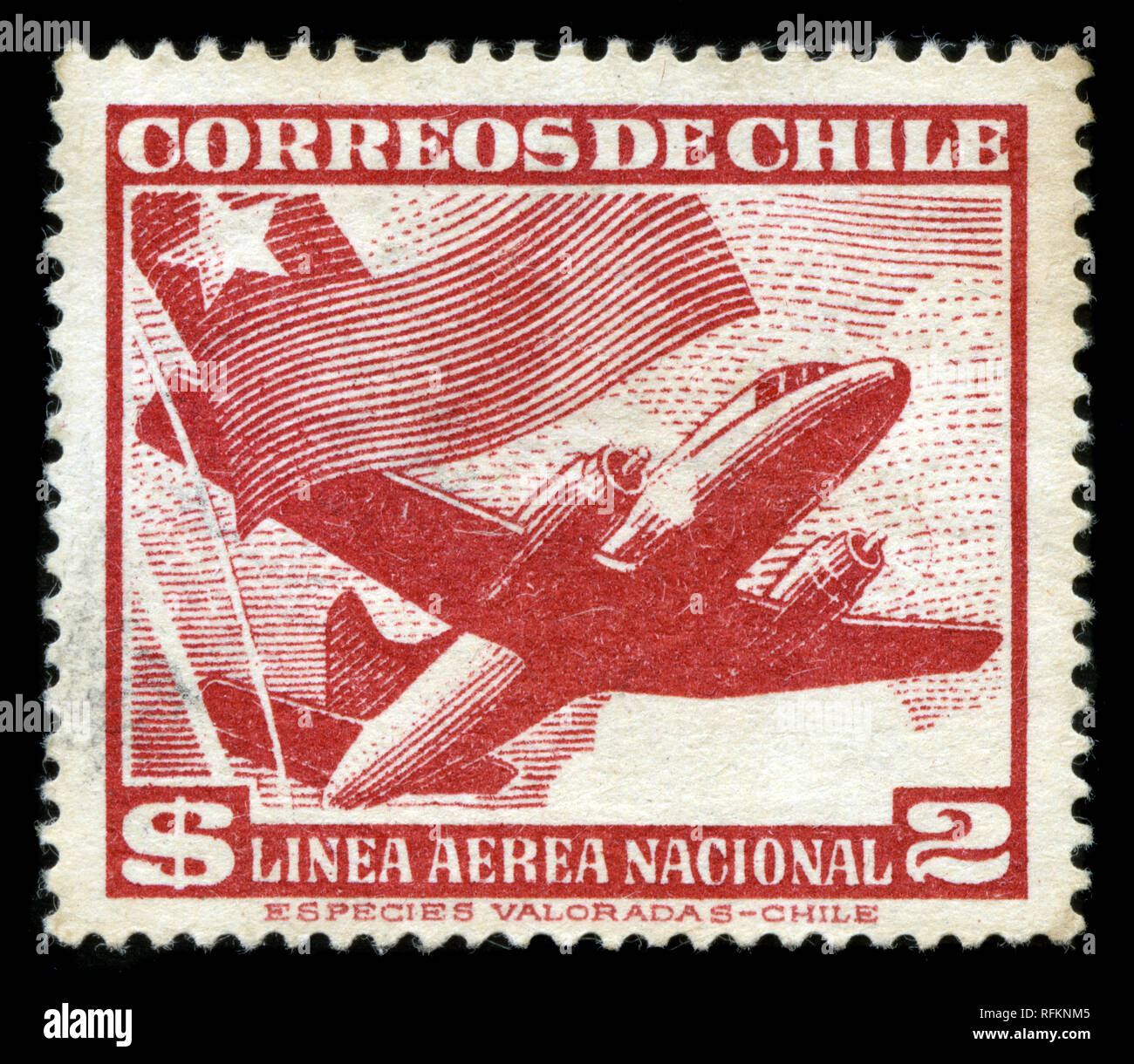 Postage stamp from Chile in the Airplanes LAN series issued in 1950 ...