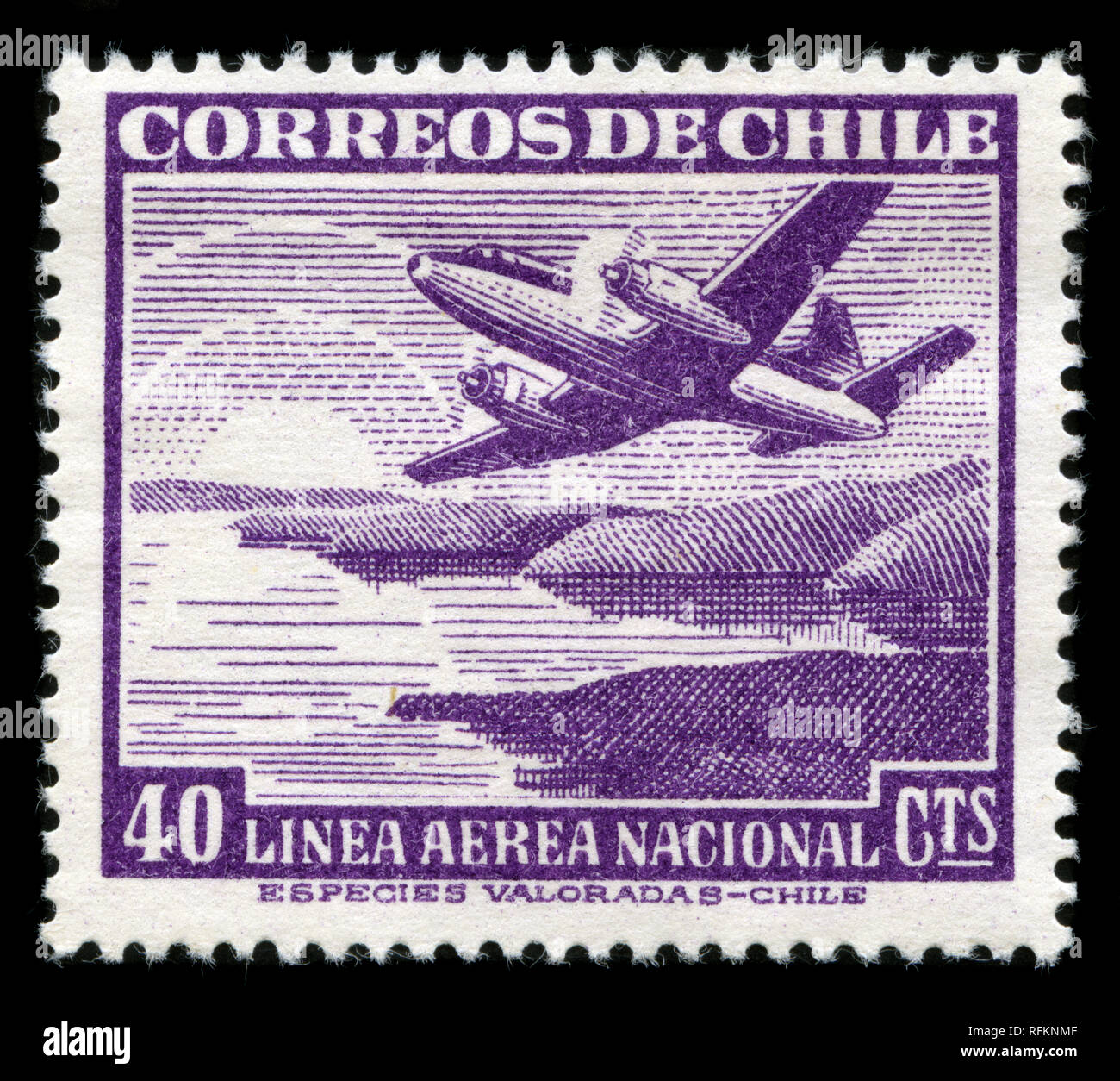 Postage stamp from Chile in the Airplanes LAN series issued in 1951 ...