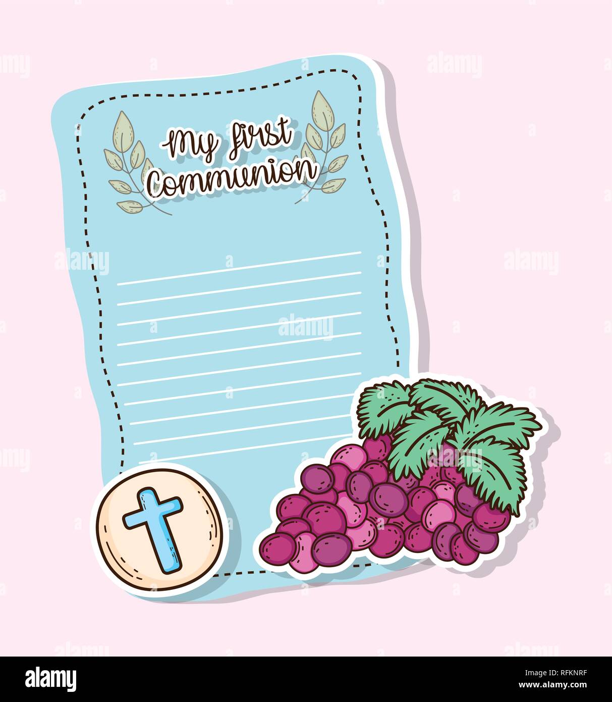 my first communion card with host wafer and grapes Stock Vector Image ...