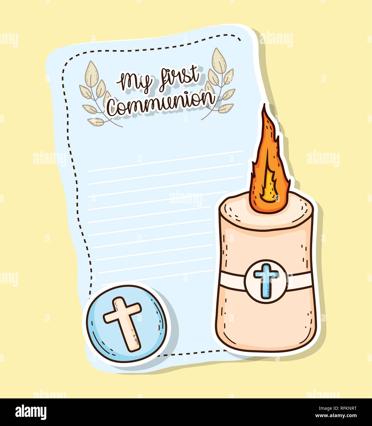 my first communion card with host wafer and candle Stock Vector Image ...
