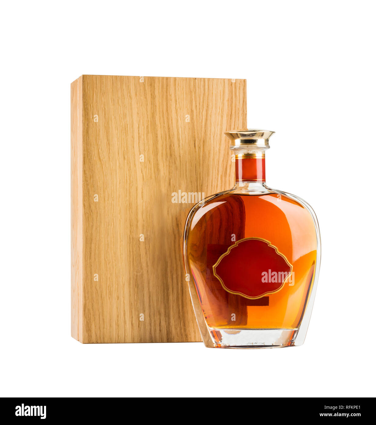 Exclusive cognac bottle with wooden box package isolated on white Stock ...
