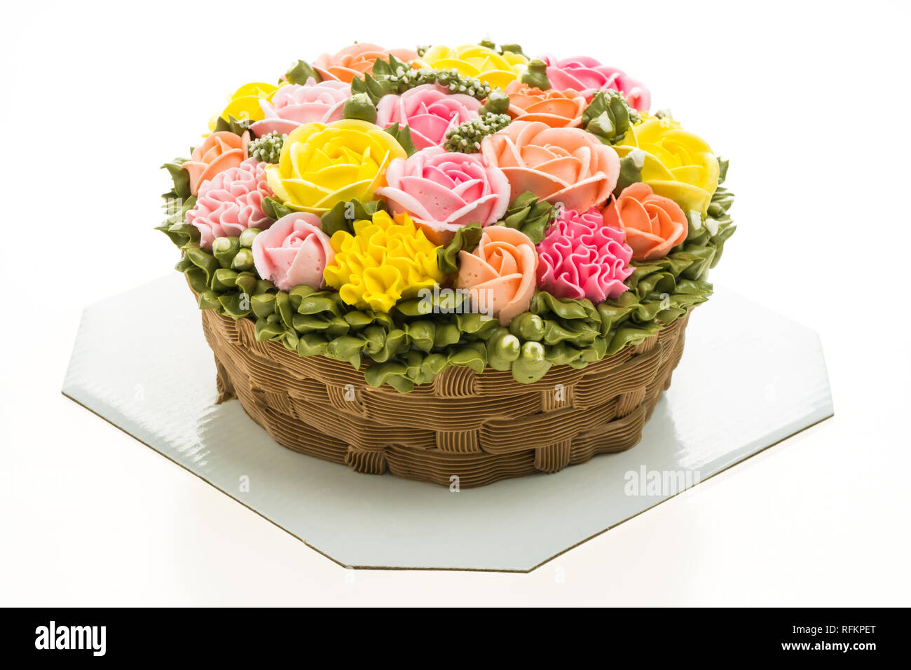 Beautiful colorful flower cake and dessert isolated on white background ...