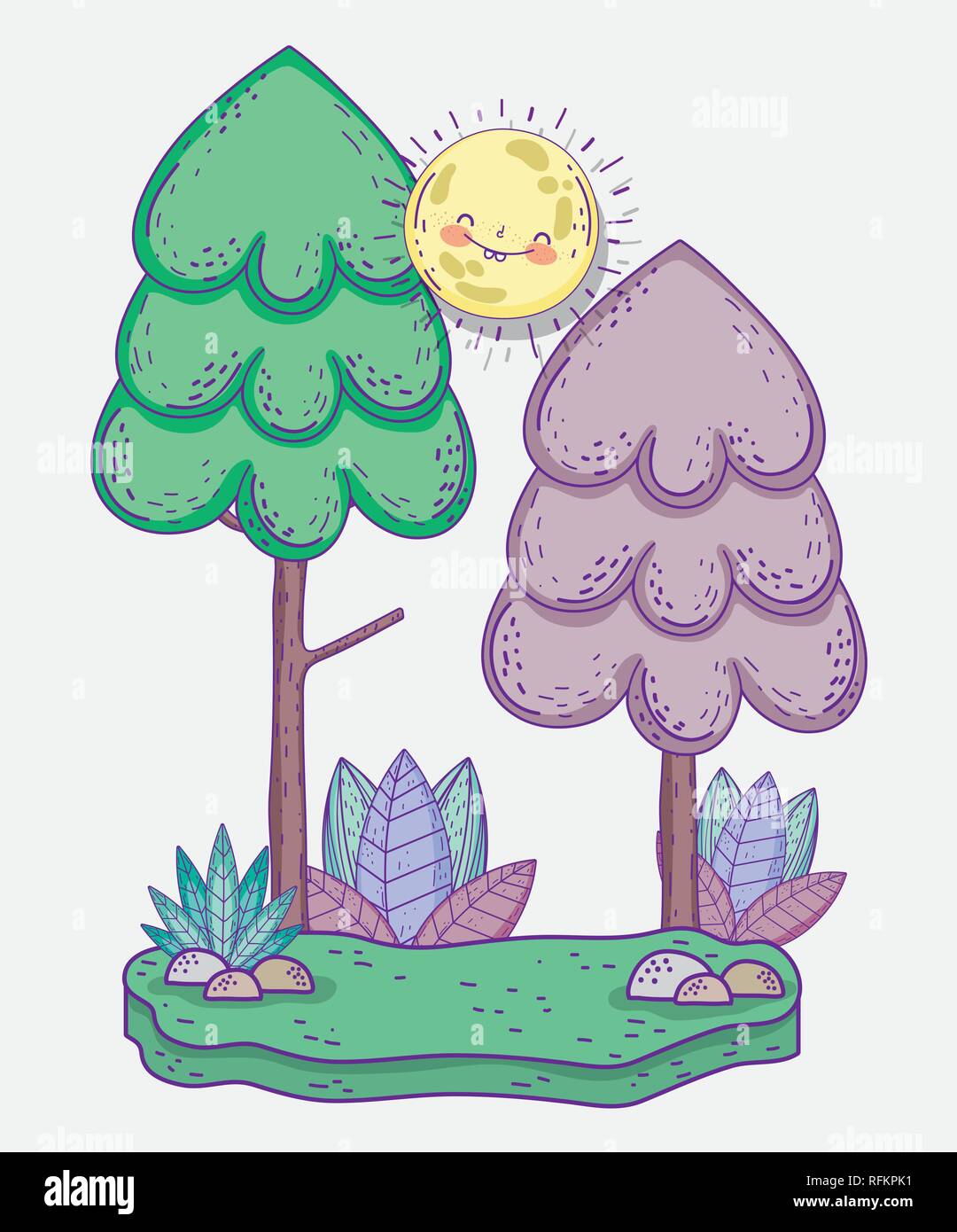 nature trees with sun and plants leaves Stock Vector Image & Art - Alamy